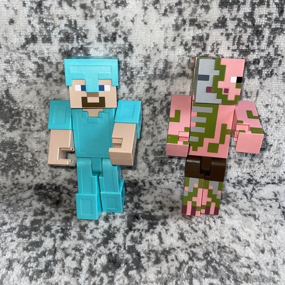 Toys | Minecraft 9 Action Figures Zombie Pigman Steve Diamond Armor ...